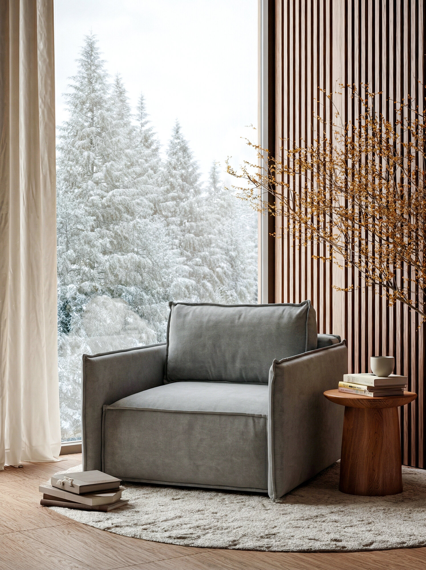 Кресло Брендосс 444 раскладное, кресло-кровать с подлокотниками, материал износостойкий велюр, цвет серый