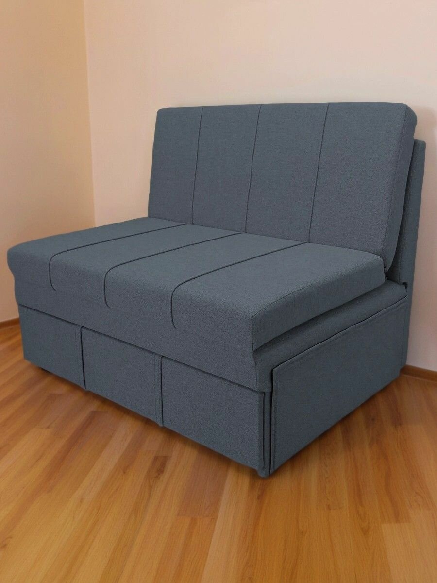 Диван-кровать Престиж 110 без подлокотников, с ящиком для белья, ткань, серо-синий