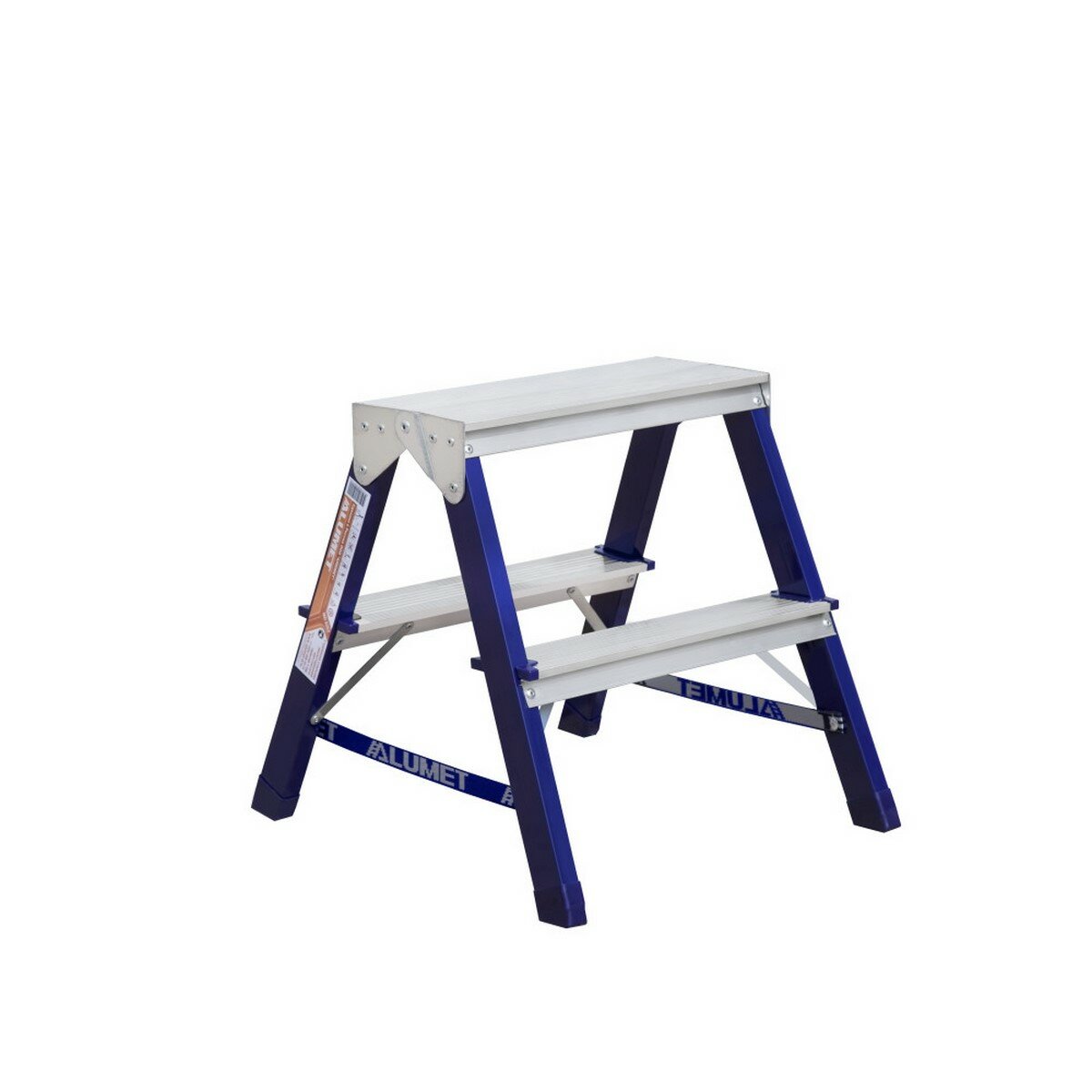 Стальная стремянка Alumet MD 2 ступени двухсторонняя MD8202, рабочая высота 2.43 м, нагрузка 150 кг.