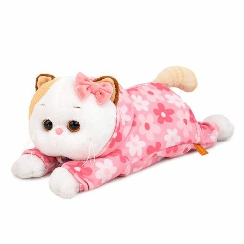 LKl24-003 Игрушка Кошечка Ли-Ли в комбинезоне с принтом "Цветочек" (лежачая)