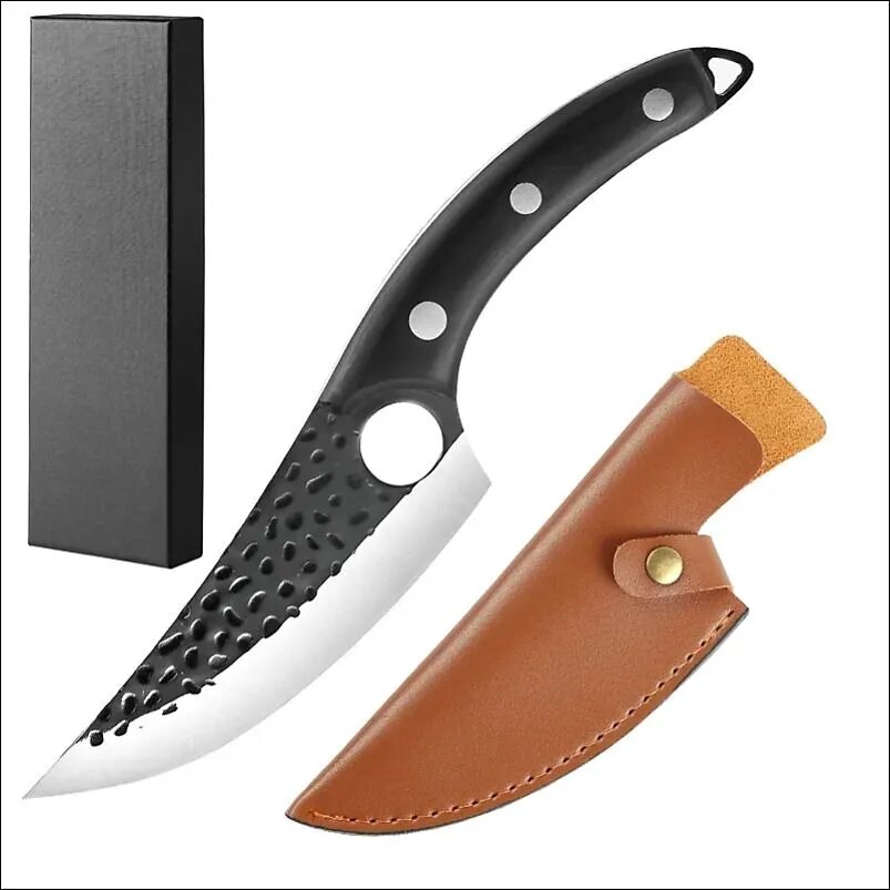 Многоцелевой нож-мачете для разделки мяса, убивания рыбы, свиней и овец, очистки шкур, нарезки с черной деревянной ручкой, чехолом из ПУ кожи и ручной коробкой с внутренним