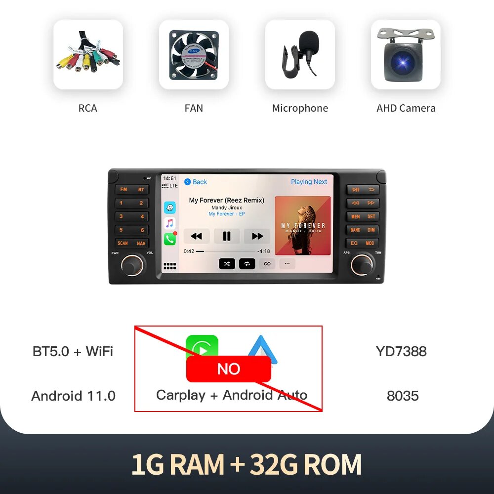 Автомагнитола Kingchange Android 14 8 дюймов для BMW 5 E39 1995-2003, E53 X5, M5, 3326 1 32 Pro AHD