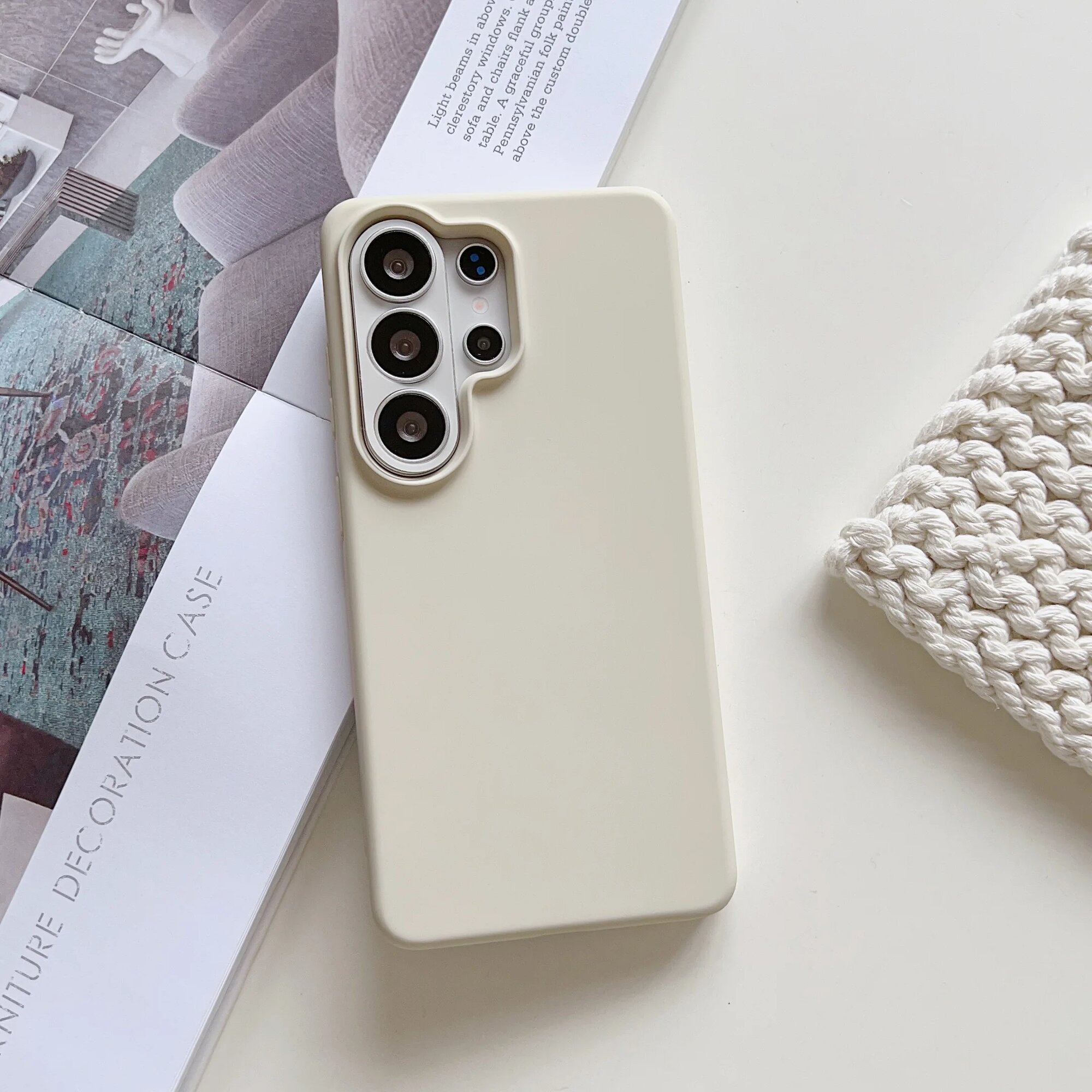 Оригинальный жидкий силиконовый чехол для телефона Белый, Белый, Antique White, For S25 Ultra