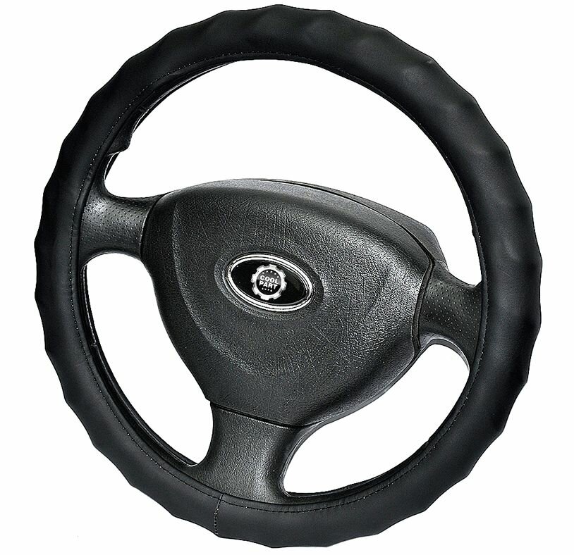 Оплетка на руль для автомобиля Шкода / Skoda Octavia, Rapid, Yeti, Kodiaq, Superb и др, в черном цвете, Экокожа