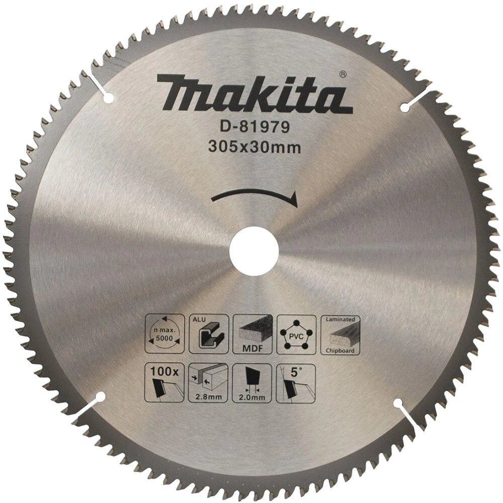 Пильный диск универсальный Makita для алюминия/дерева/пластика, 305x30x2.8/2x100T D-81979