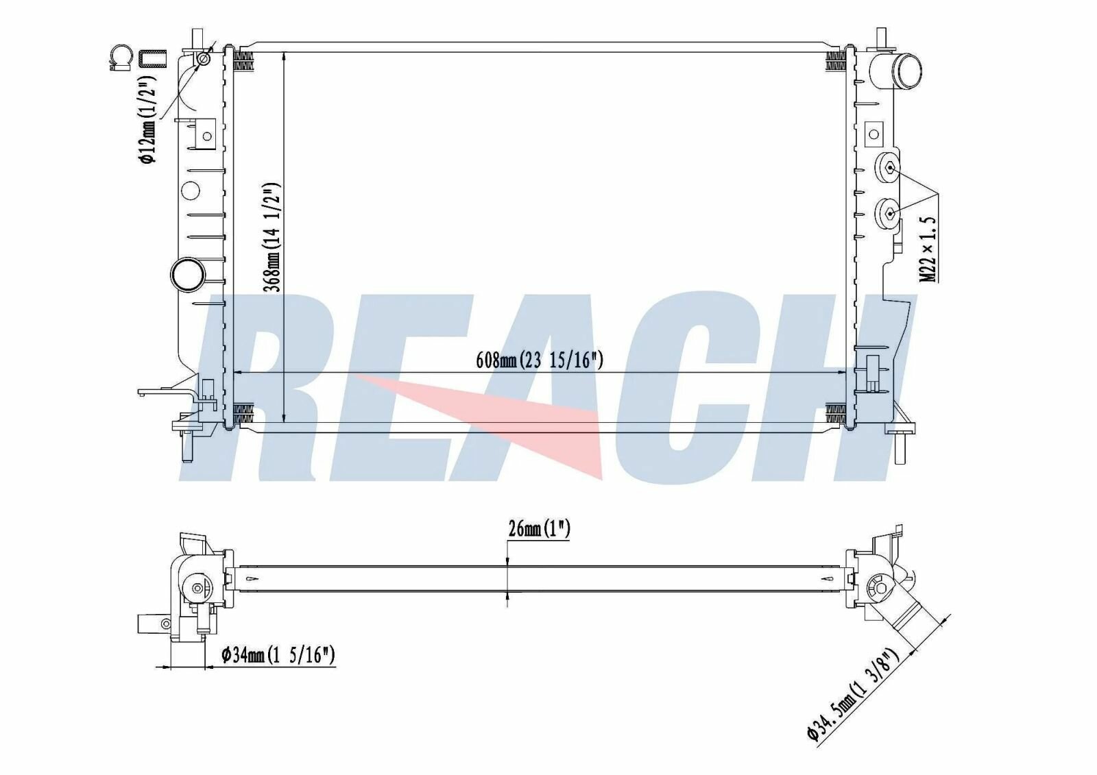 Радиатор REACH 1.40.17107.126 CHEVROLET VECTRA 2.0/2.2L 1997-2005