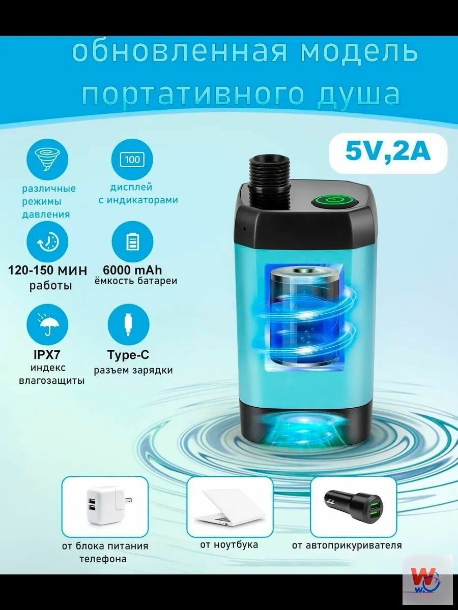 Душ аккумуляторный для дачи и кемпинга портативный, походный туристический душ переносной