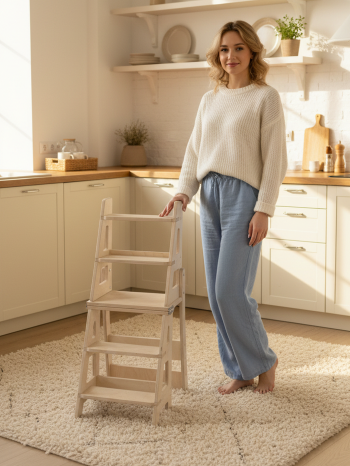 Деревянный стул-стремянка "Растульчик" для ванной и кухни, складной, универсальный