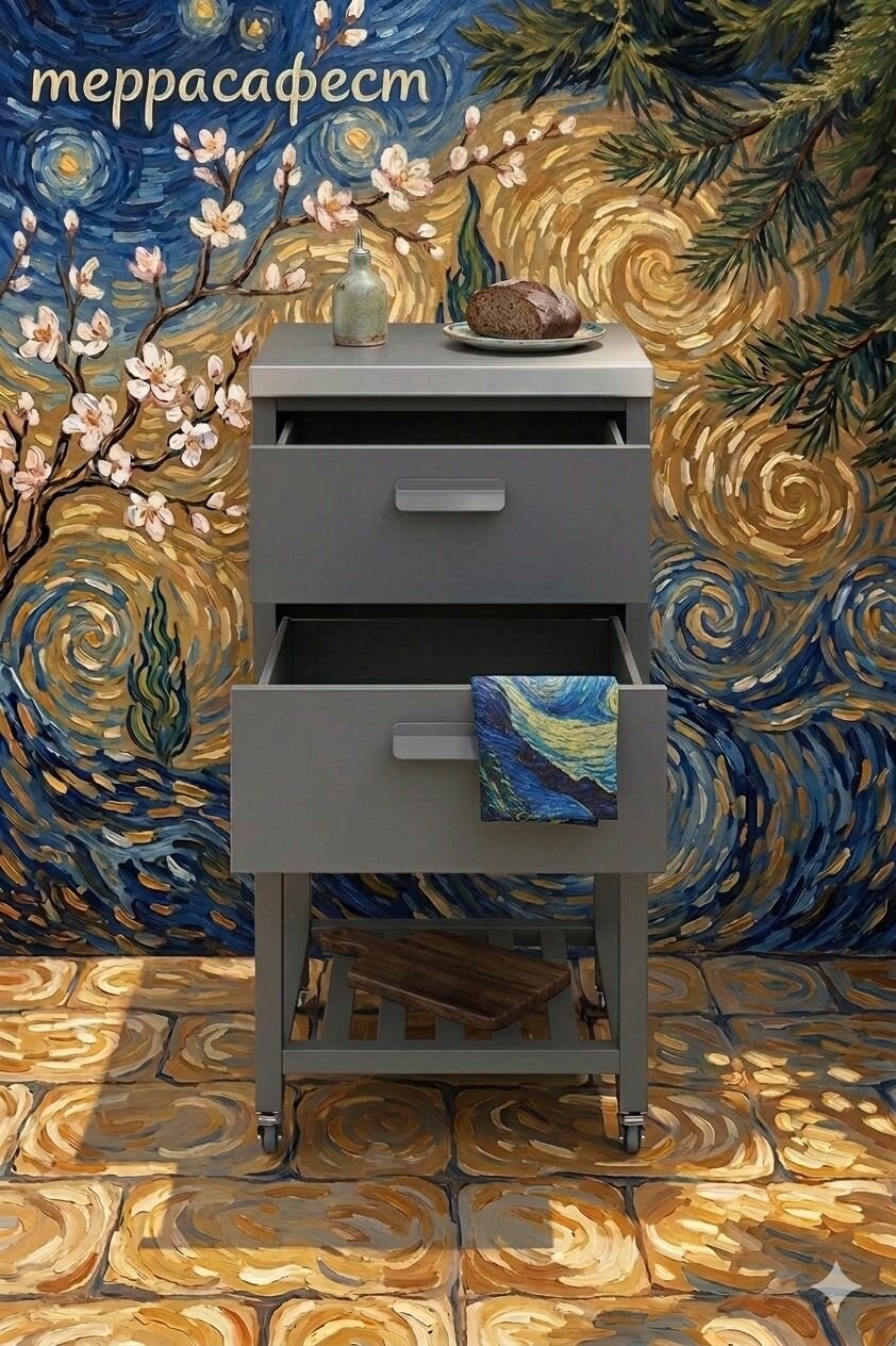 TERRASA: Набор Садовой Кухни - Стол с Выдвижными Ящиками - Уличная Модульная Кухня