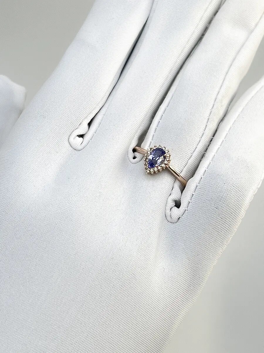 Кольцо, красное золото, 375 проба, танзанит, бриллиант