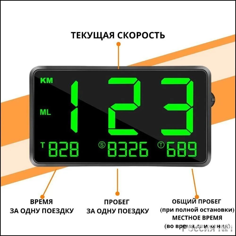 Бортовой компьютер для автомобиля, отображение скорости, пробега, времени, арт. 10001