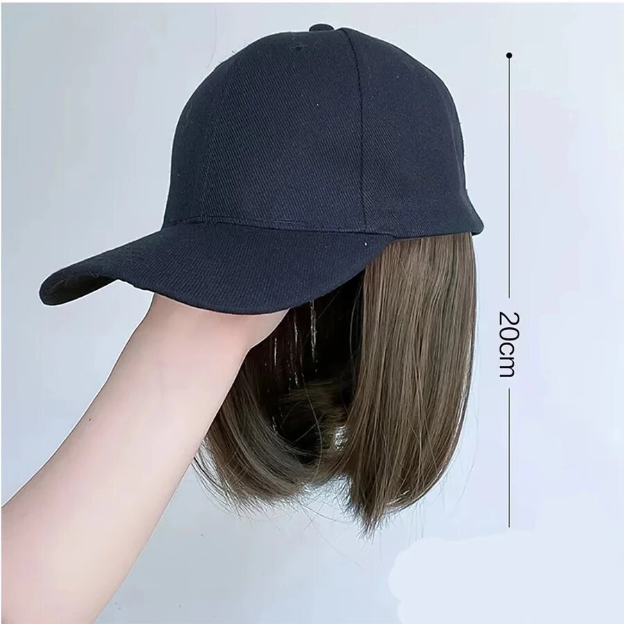 8-дюймовые короткие прямые парики боб с черной бейсболкой, регулируемые парики-шляпы с прямым синтетическим наращиванием волос для женщин