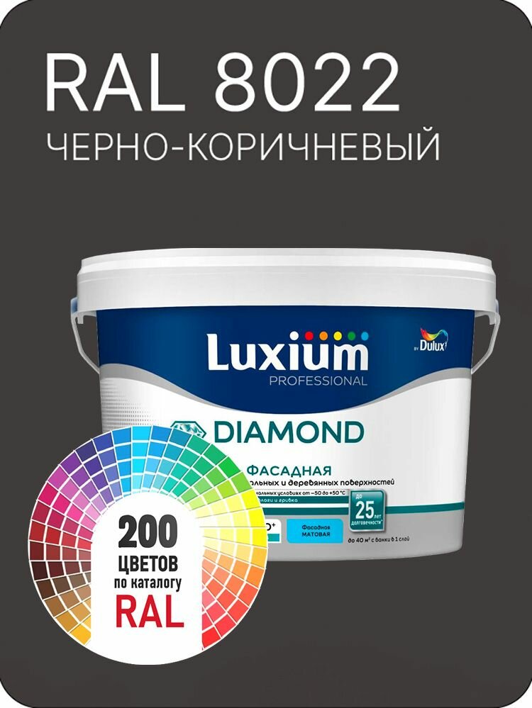 Краска для минеральных и деревянных фасадов Dulux Diamond черно-коричневый Ral 8022 9 л.