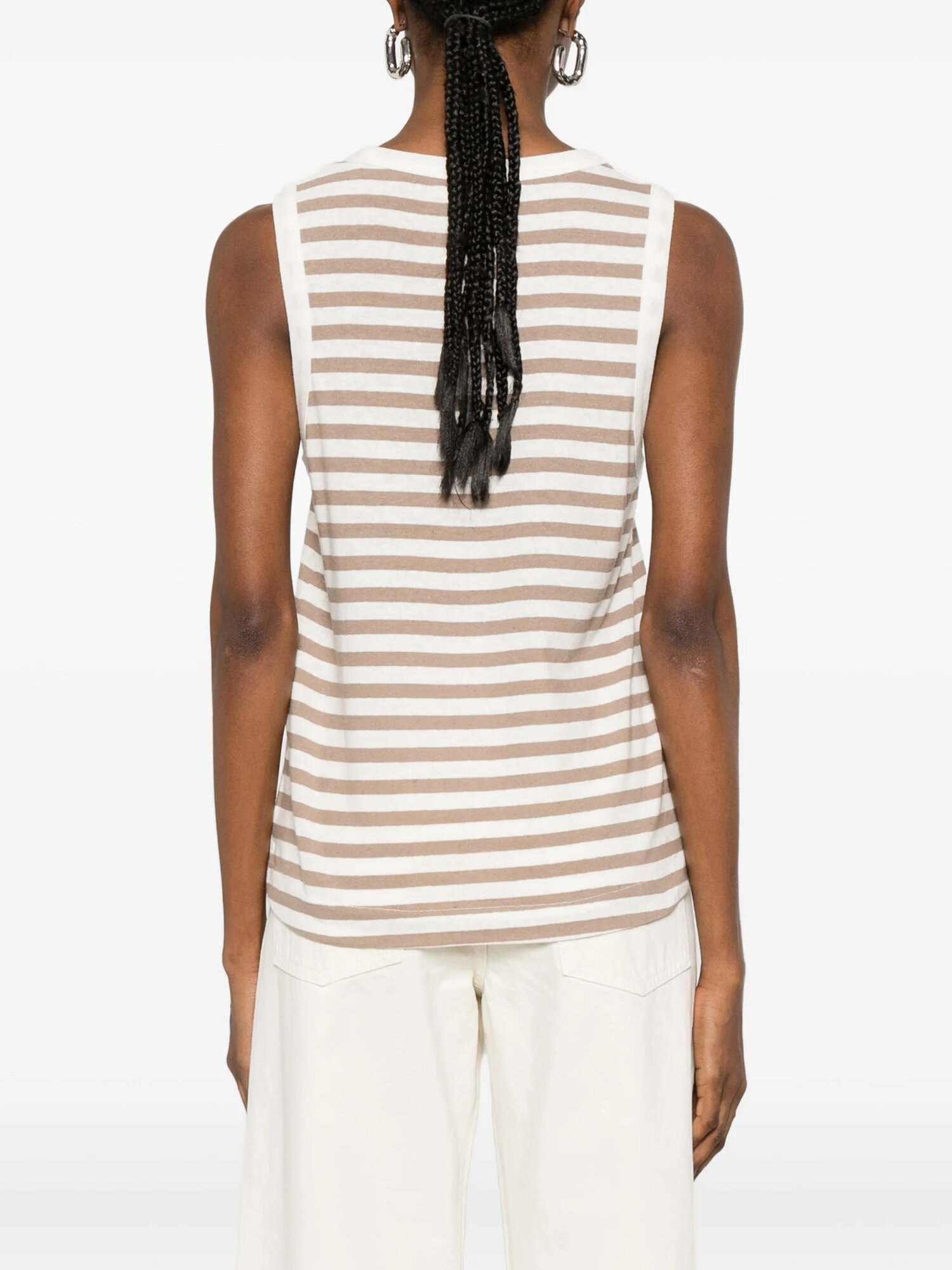 Топ MAJESTIC FILATURES Striped-print tank top, размер 46, бежевый/белый — фото 1
