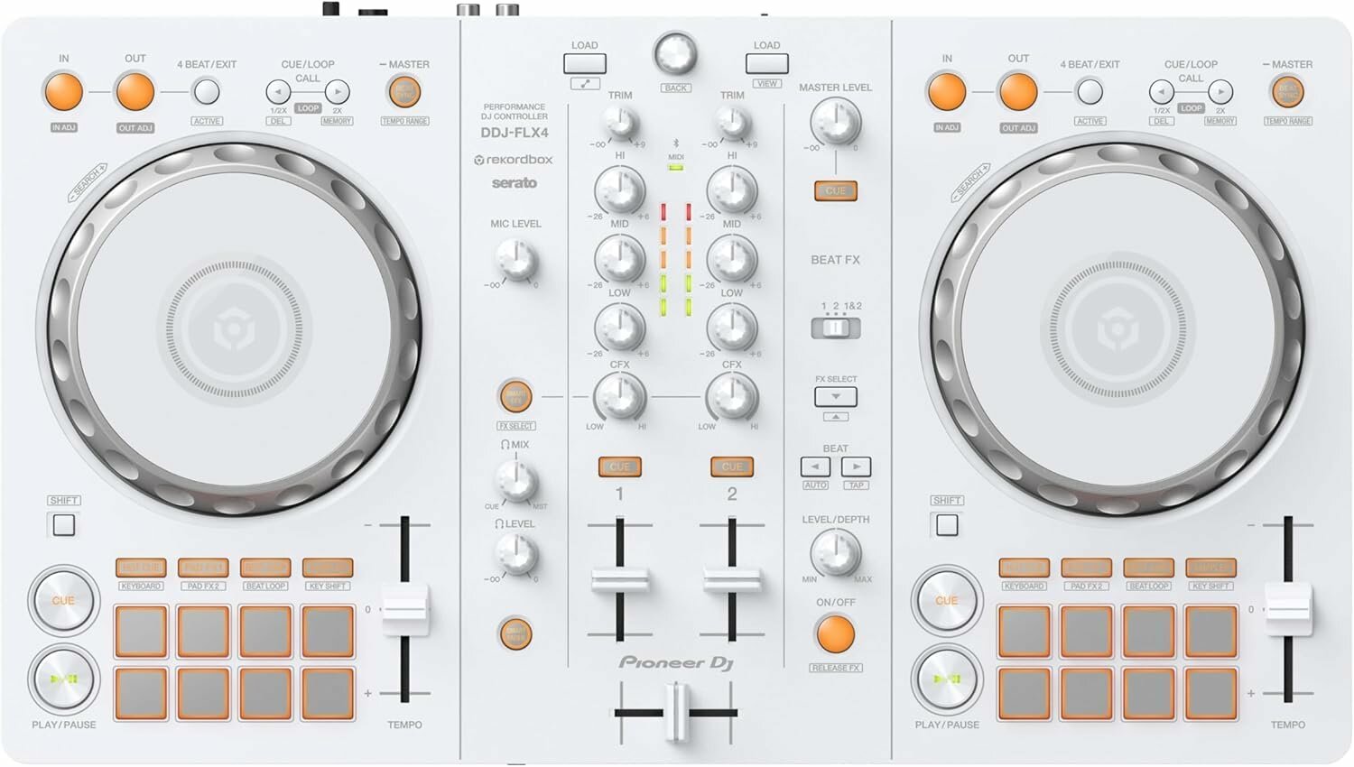 Контроллер DJ Pioneer DDJ-FLX4-W, диджейский пульт, Serato DJ, Rekordbox, Mac/Windows, Белый