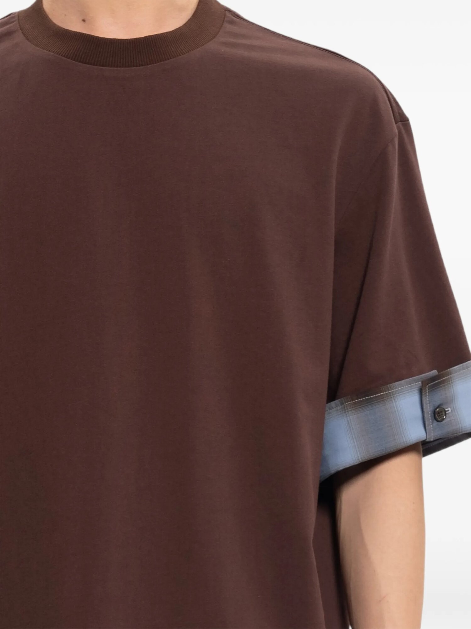 Футболка Fengсhen Wang Check-cuff layered-hem T-shirt, размер 46, коричневый — фото 1