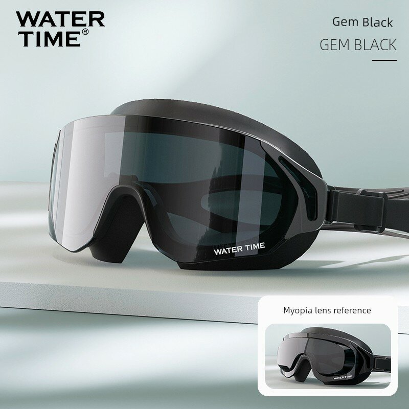 WaterTime мужские большие очки для плавания, цвет каменный черный, опция коррекции зрения на 300 диоптрий