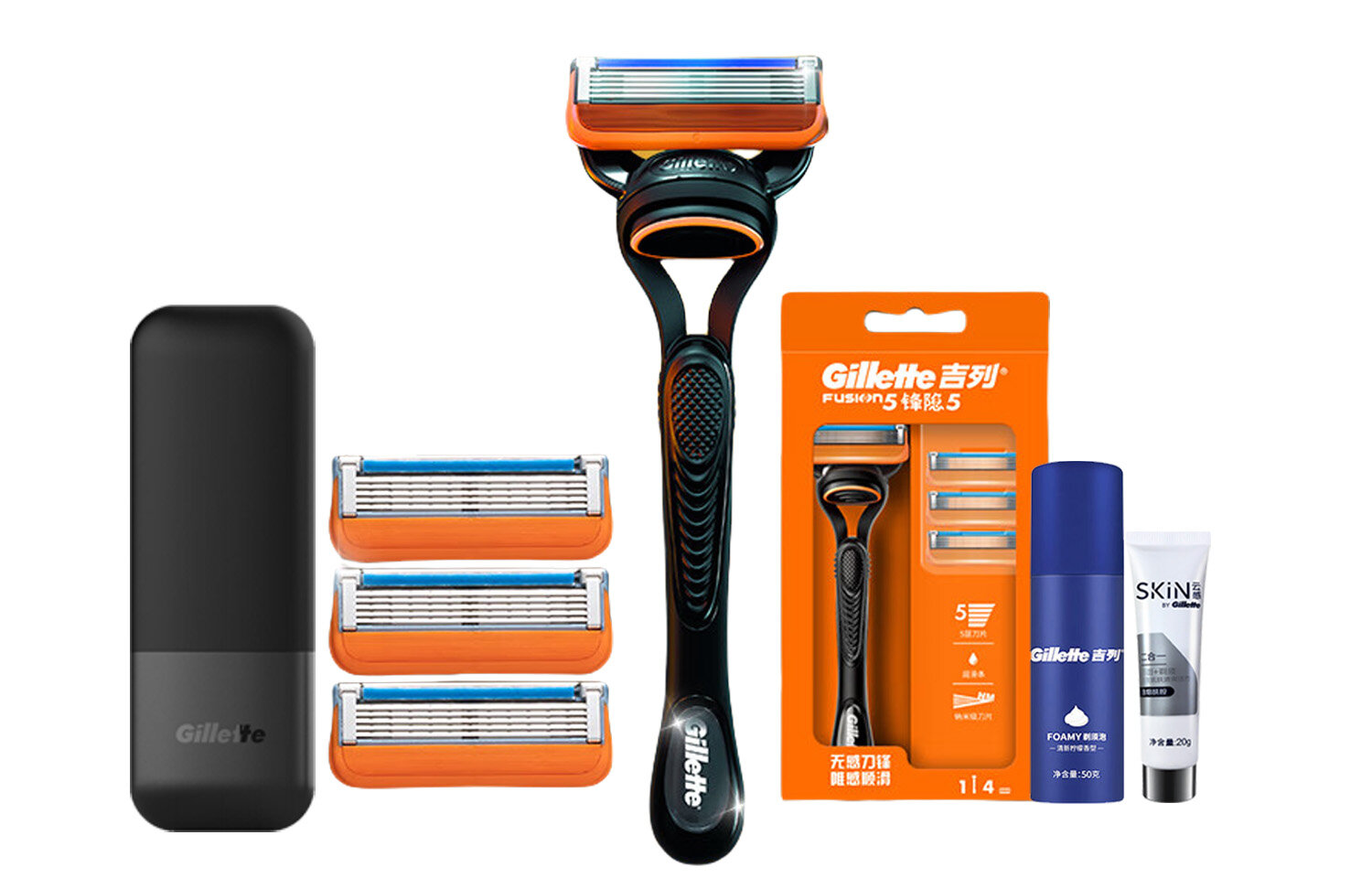 Бритва ручная мужская Gillette Fusion5, 1 Knife Racks 4 Blade Heads+Storage Box+Shaving Foam+Cleanser