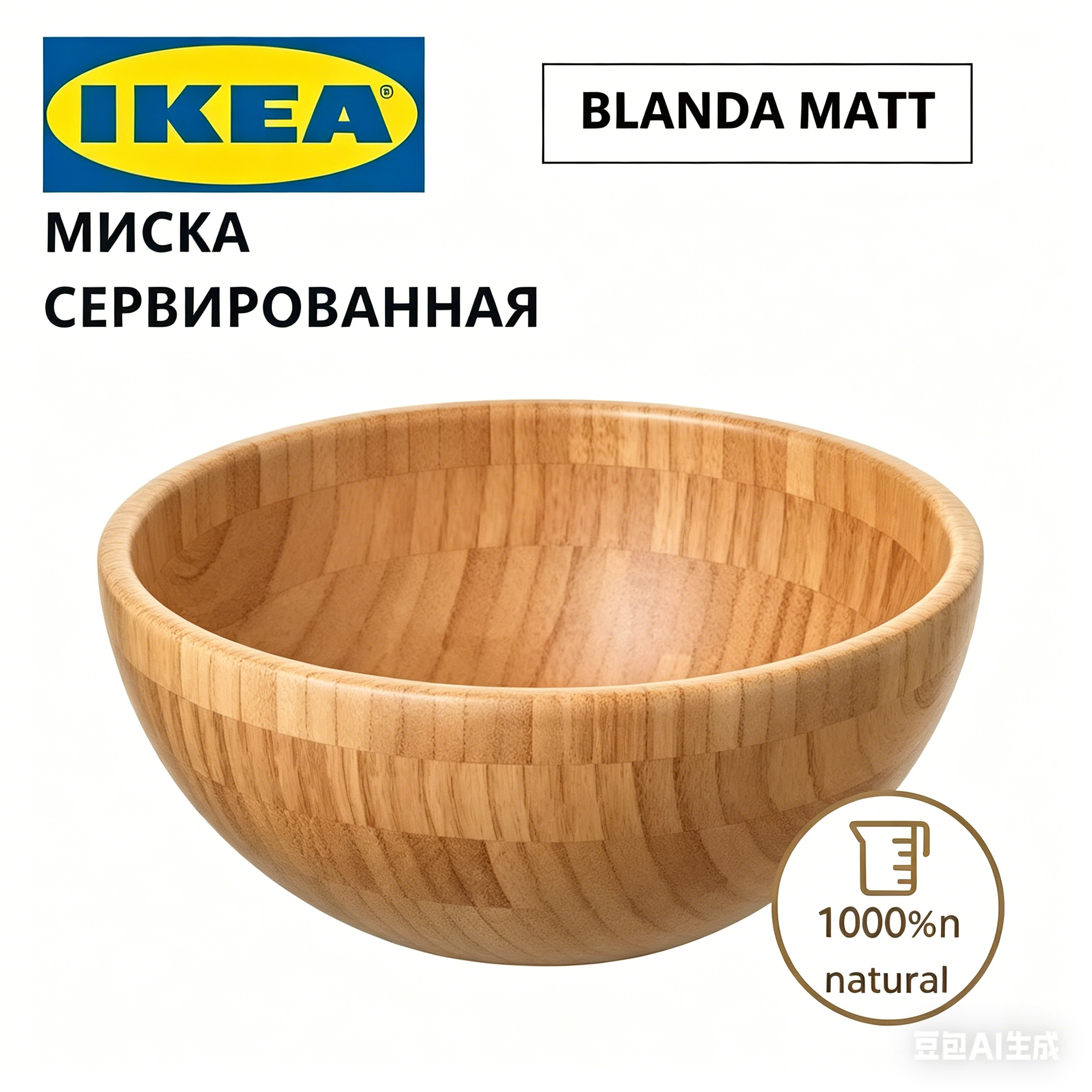 Сервировочная миска Салатник икеа бланда матт из бамбука, диаметр 20 см