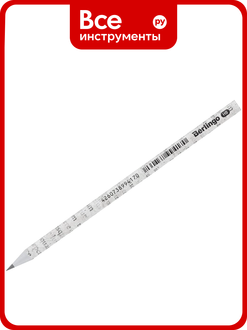 Чернографитный карандаш Berlingo green series newspaper pencil hb, заточенный