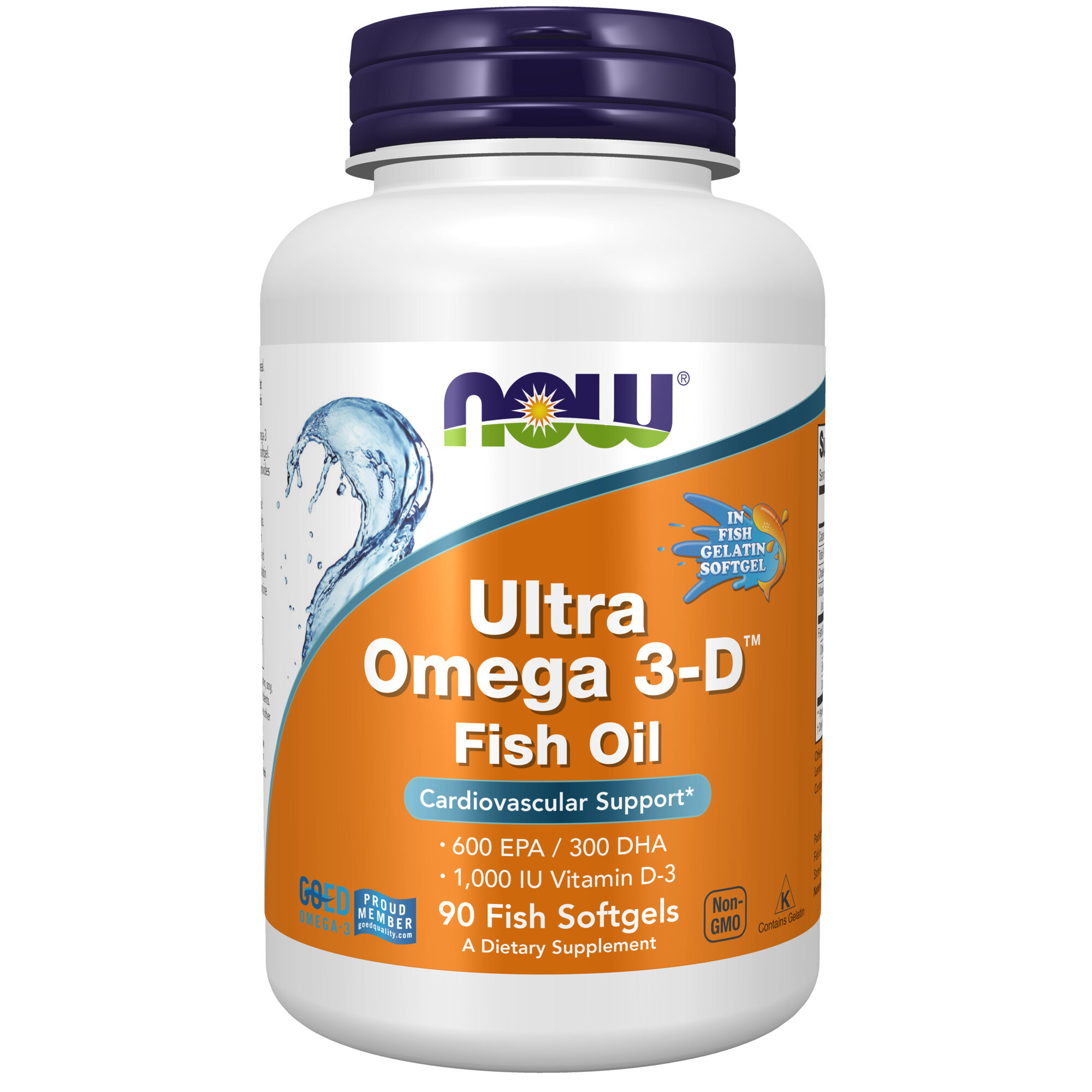 NOW, Ultra Omega 3-D, Омега-3 1200мг + Витамин D3, 1000 ME, 90 капсул, Рыбий жир для мозга, для иммунитета и сердца