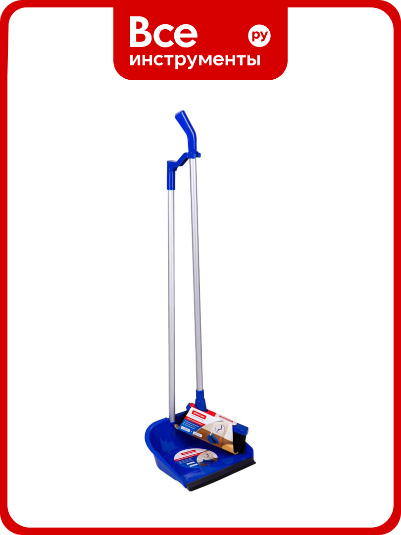 Совок для мусора OfficeClean Professional с щеткой‑сметкой, алюминиевая рукоять, резиновая кромка – сухая уборка