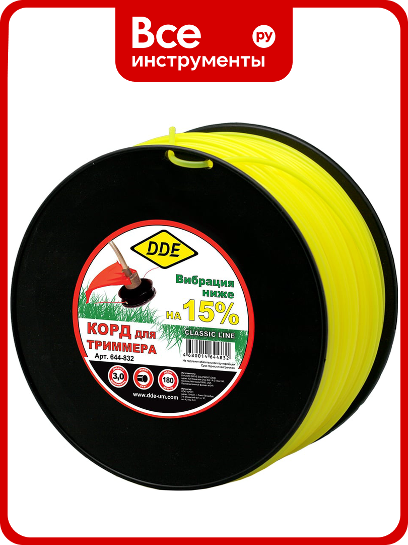 Триммерный корд на катушке DDE Classic line круг 3,0 ммх180 м, желтый 644-832, износостойкий