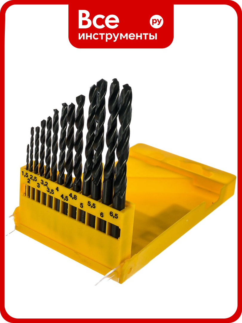 Набор сверл по металлу в пластиковой кассете 13 шт. (1,5-6,5 мм; HSS-R) DEWALT DT 5912 спиральной конструкции