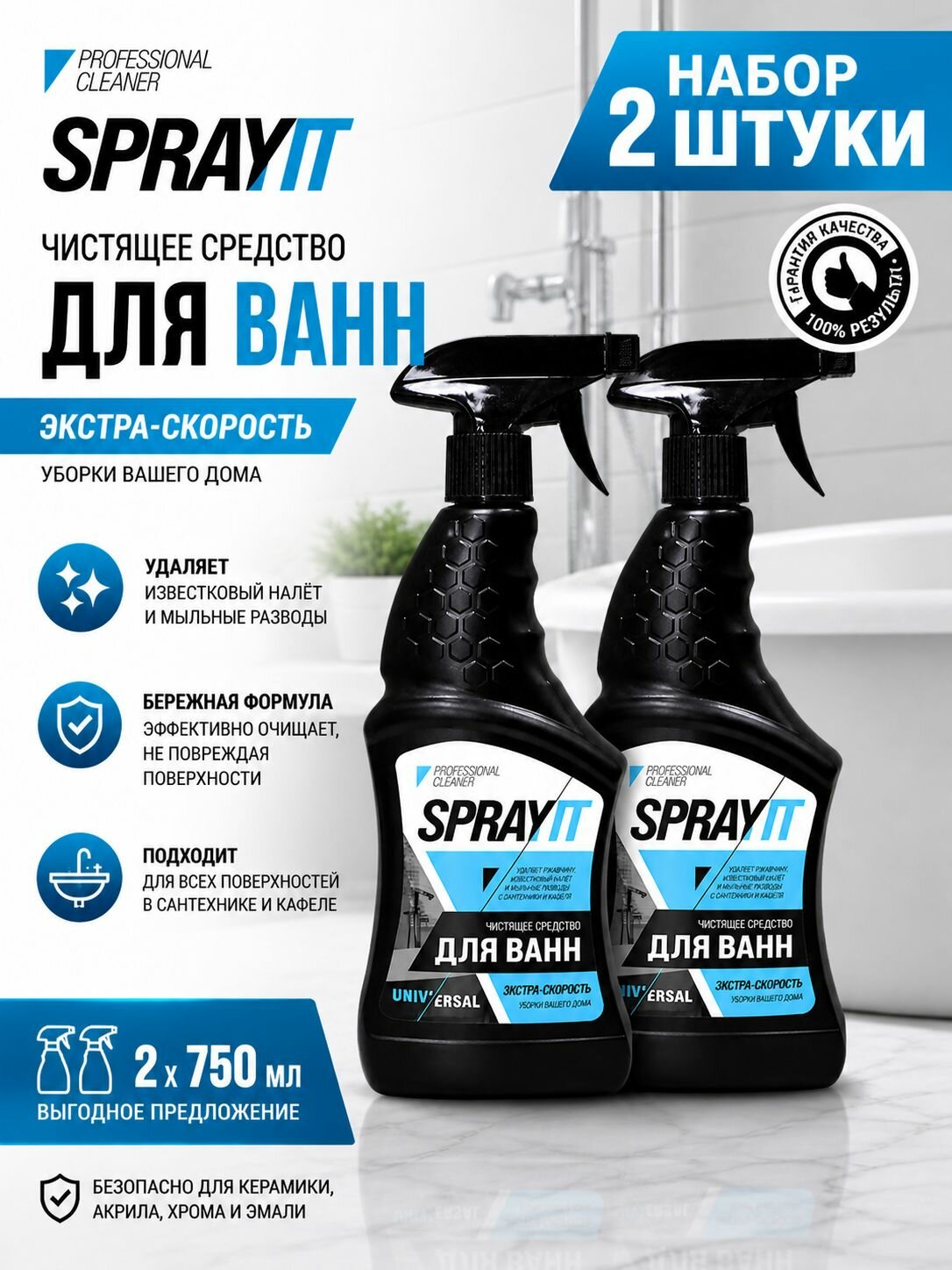 Набор 2 шт SprayIt Чистящее средство для ванн 750 мл