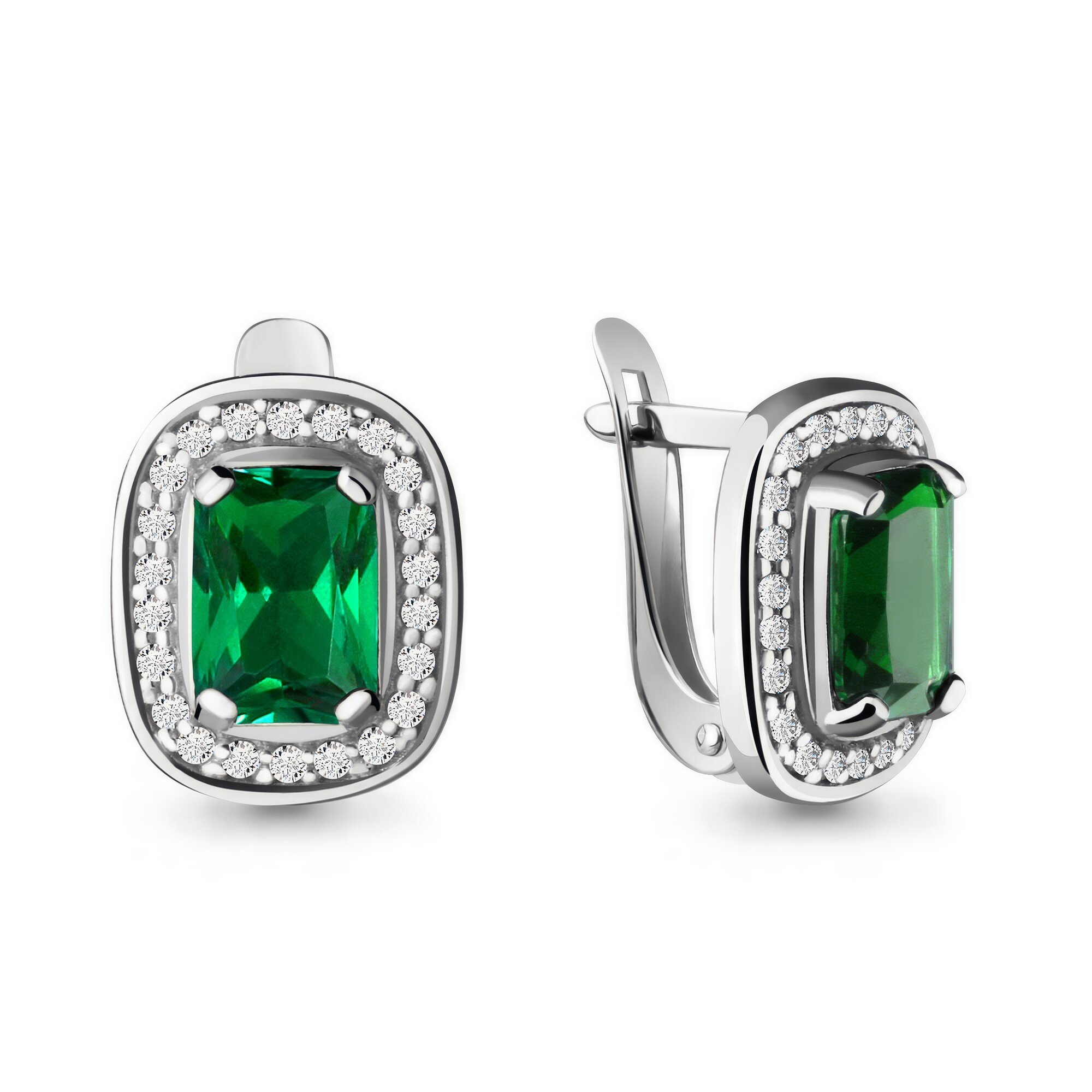 Серьги, серебро, 925 проба, родирование, изумруд синтетический, фианит