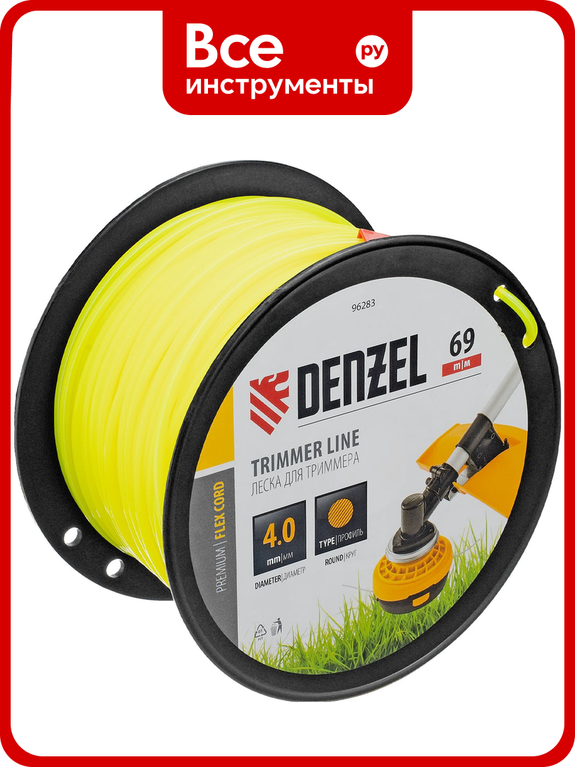 Леска FLEX CORD круглая 4 мм, 69 м, на DIN катушке для триммера Denzel 96283