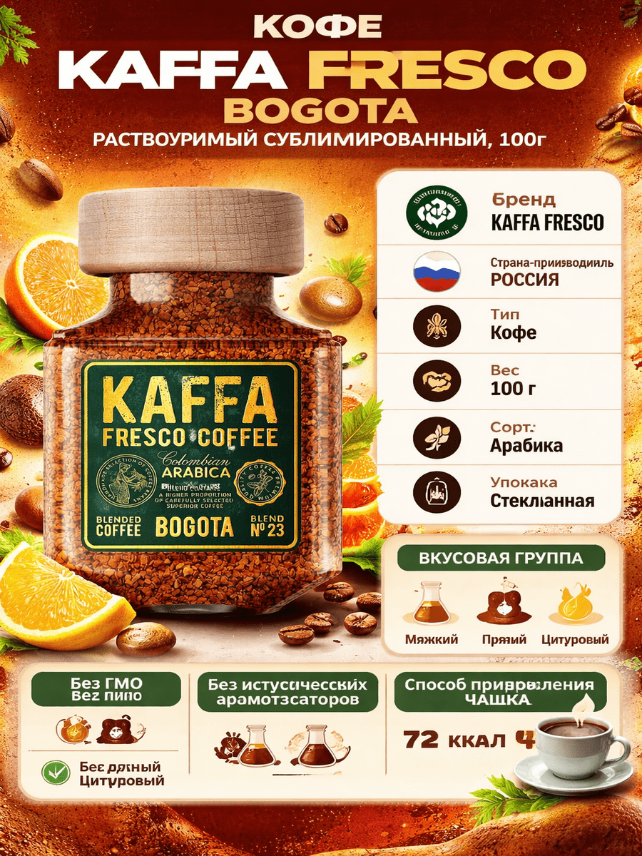 Кофе Kaffa Fresco Bogota растворимый сублимированный, 100г