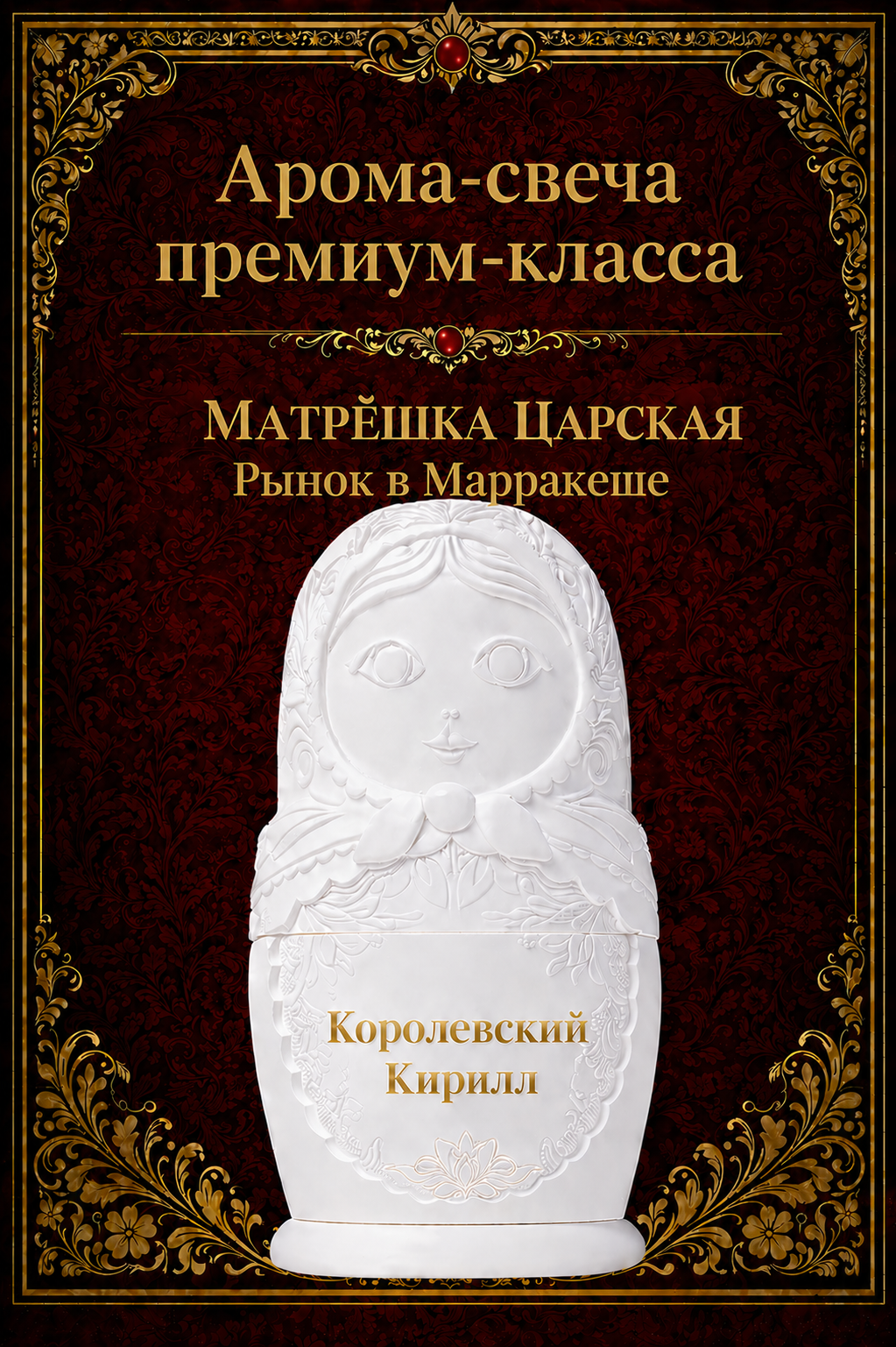 Аромасвеча «Матрёшка-Царская» из гипса, аромат «Рынок в Марракеше», интерьерный декор