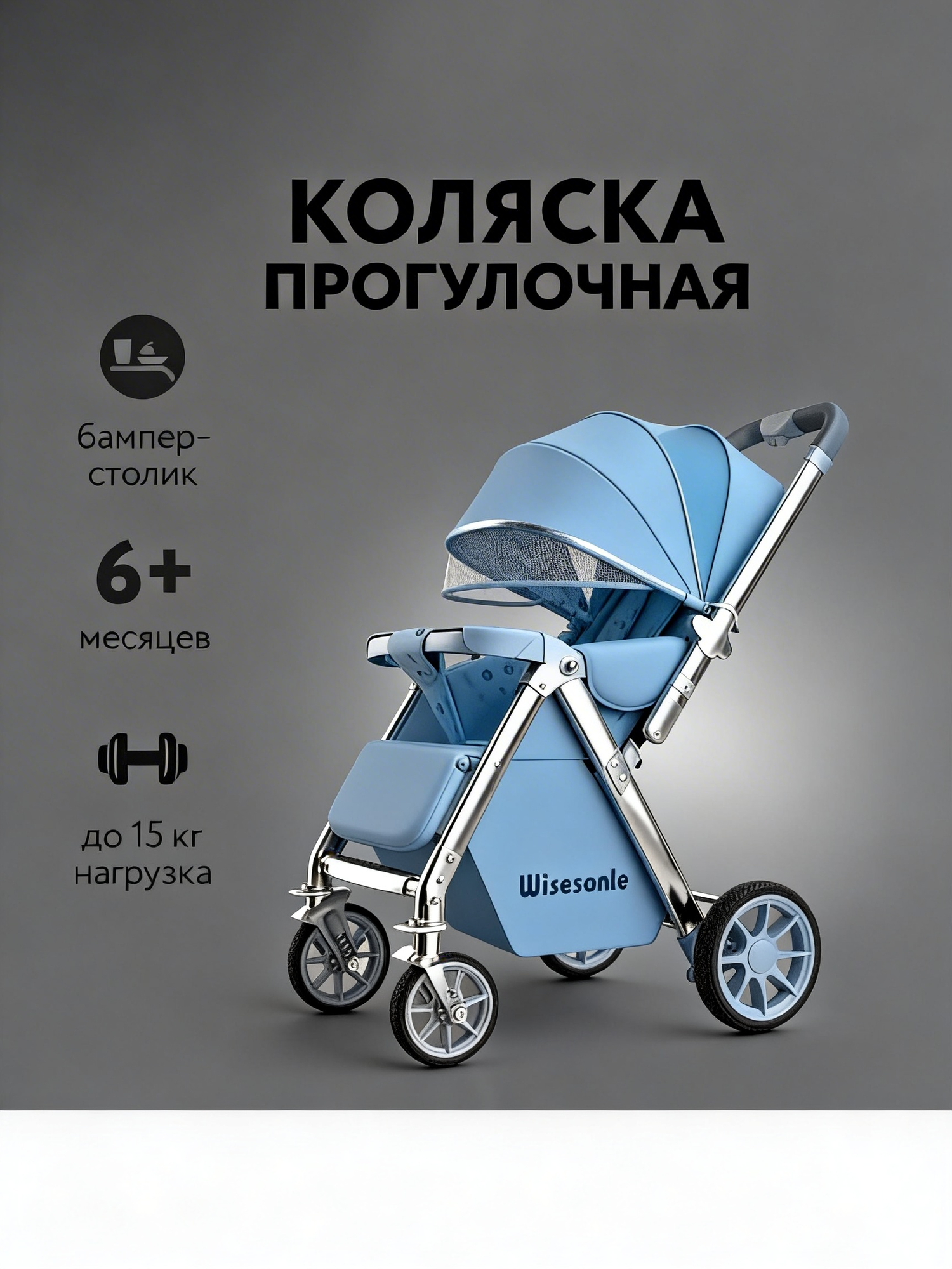 Универсальная коляска 2 в 1 с большими колесами и двойной защитой для новорожденных, легкий механизм складывания, 5 уровней наклона, идеальна прогулок с малышом!