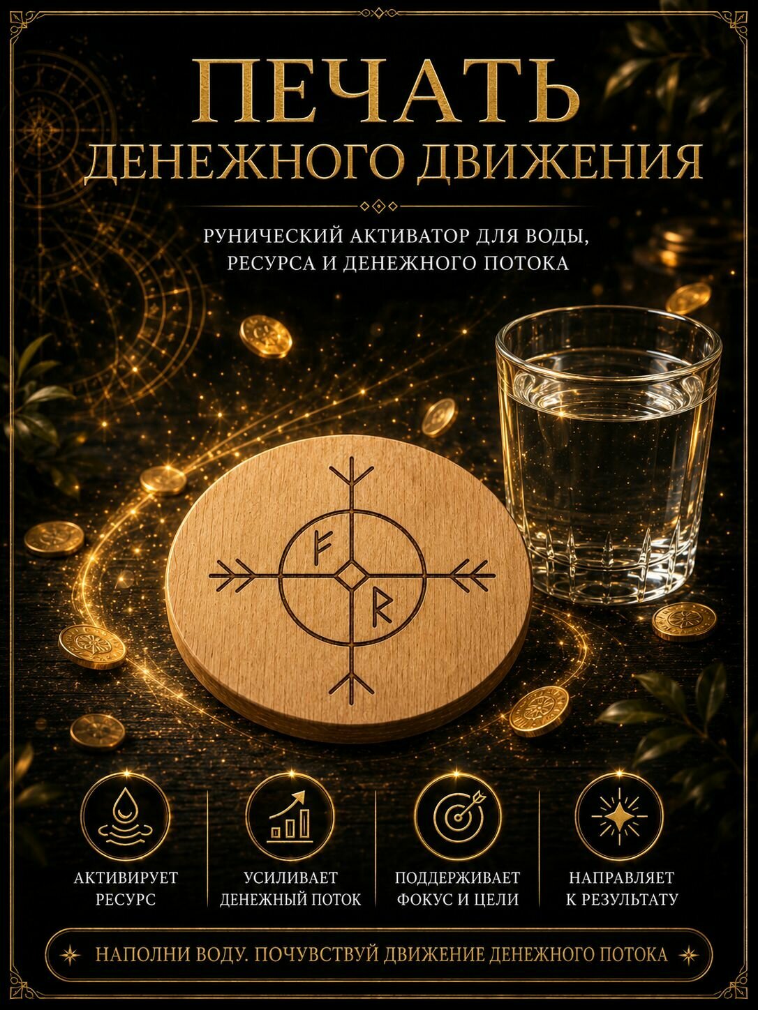 Подставка активатор Денежное Движение, руническая печать оберег на деньги и цели
