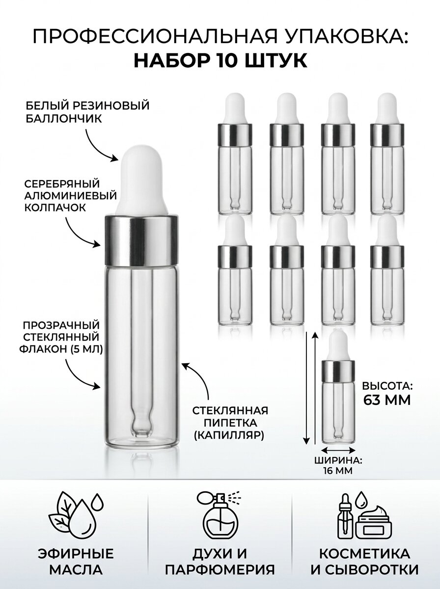 Косметические флаконы "Купи-флакон", для бани и сауны, с пипетками, 5 мл, 10шт