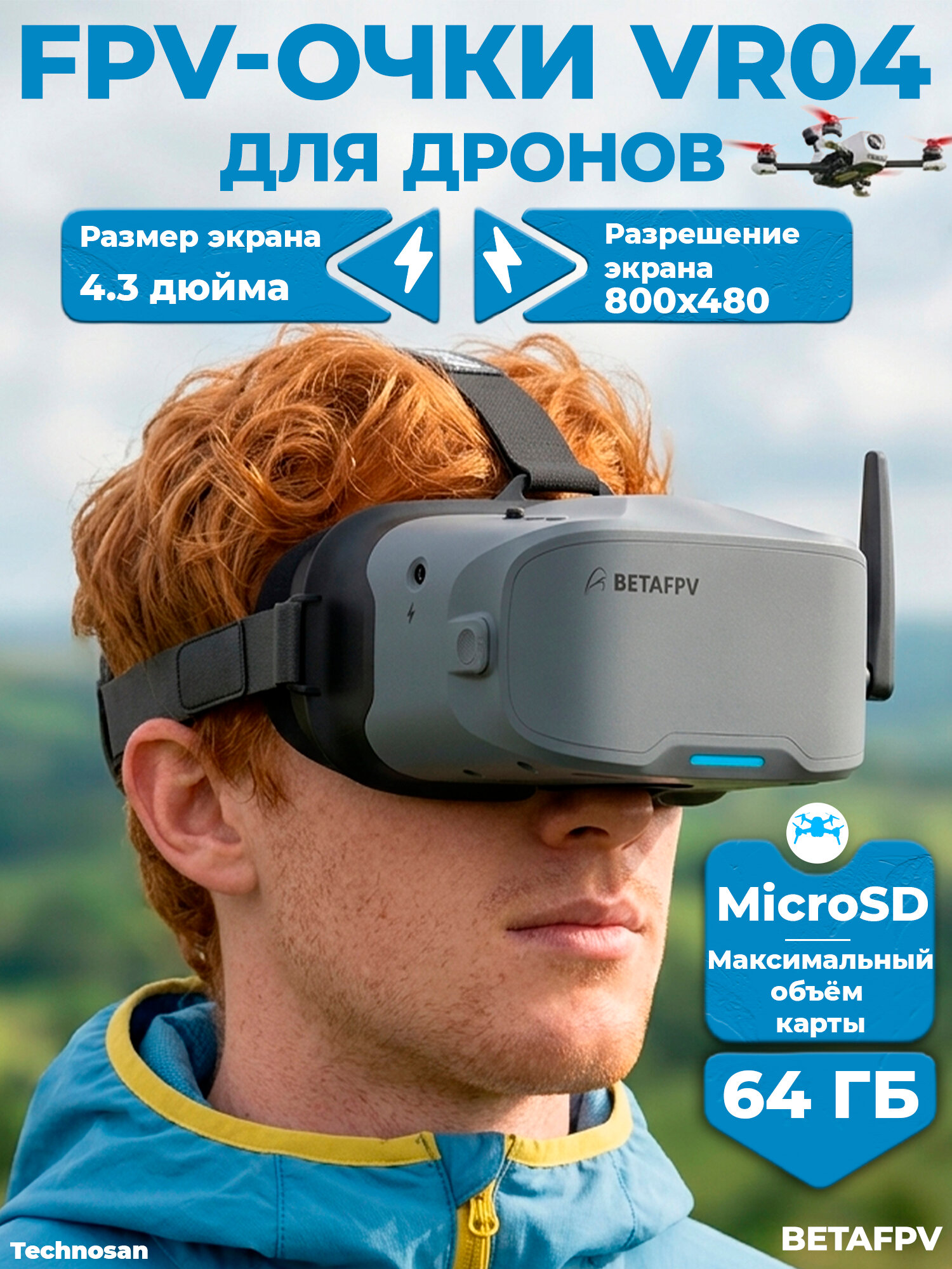 FPV-очки BetaFPV VR04 для радиоуправляемых моделей, дронов, DVR
