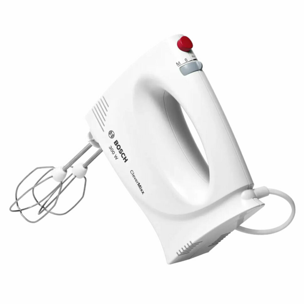Миксер BOSCH MFQ3010, 300 Вт, 2 скорости, 2 венчика, 2 крюка для теста, белый, 456930