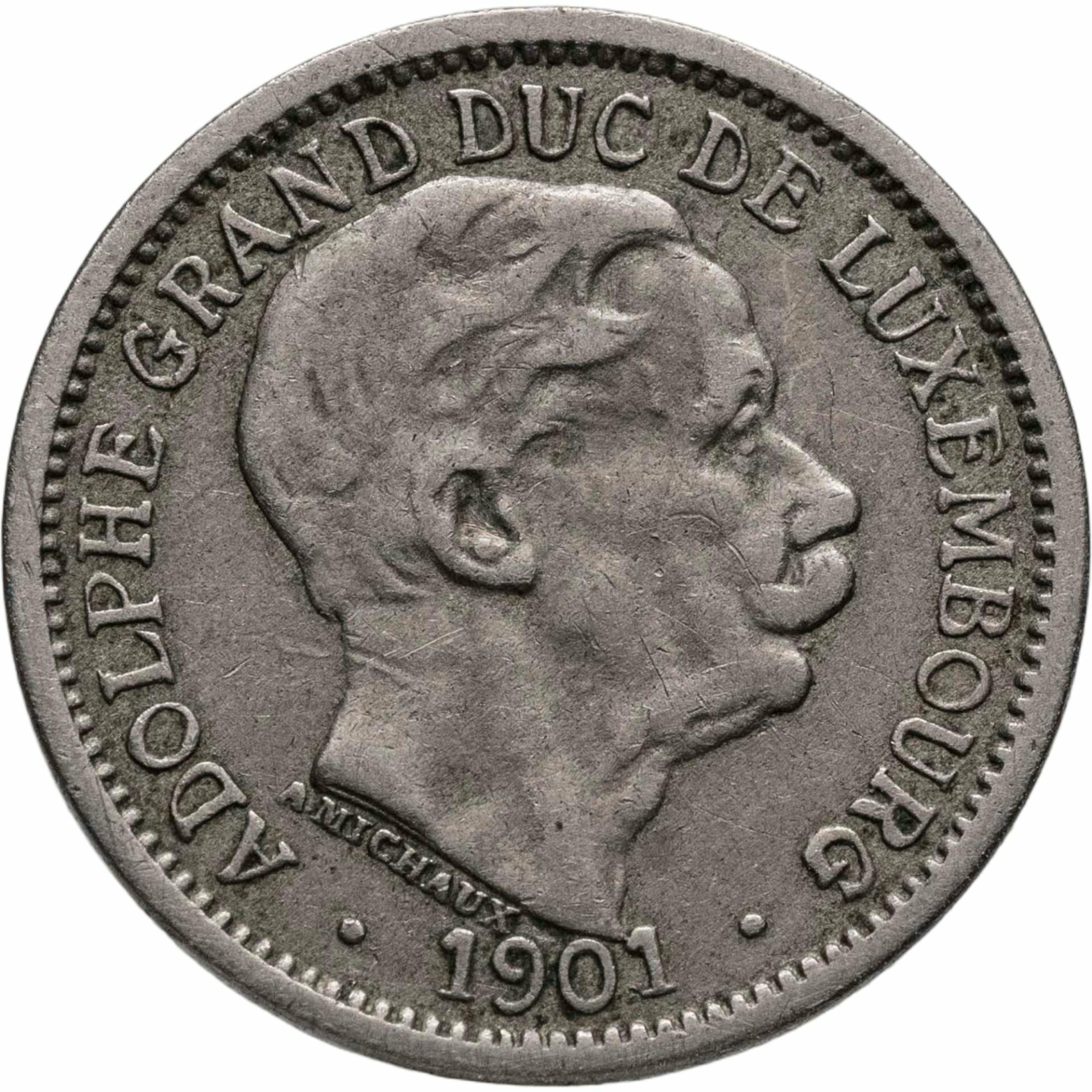 Люксембург 10 сантимов centimes 1901, Мельхиор медь-никель, в сохранности VF