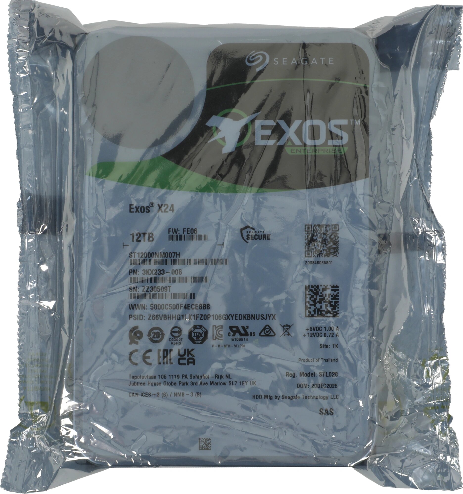 Жесткий диск Seagate SAS 3.0 12TB ST12000NM007H Server Exos X24 4KN (7200rpm) 512Mb 3.5"
