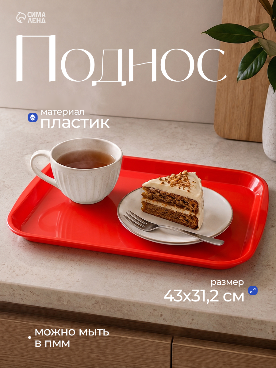 Поднос для подачи ИскраПласт, 43×31,2×2,3 см, пластиковый, красный
