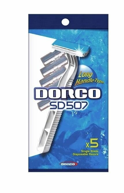 DORKO Станок для бритья одноразовый SD-507, 1 лезвие, фиксированная головка, удлиненная ручка, 5шт