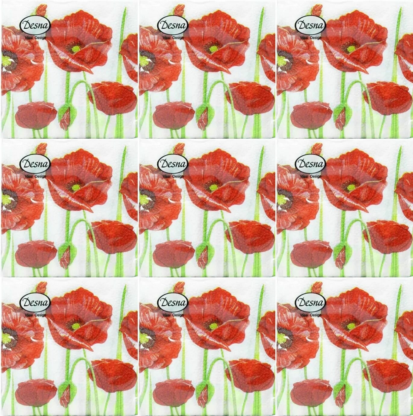 Desna Design Салфетки Красные маки, 1 слой, 24х24, 40 шт, 9 уп