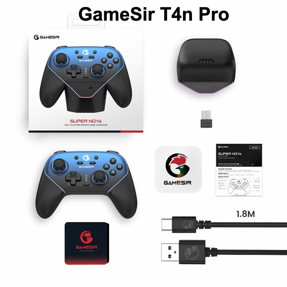 GameSir T4N Pro Беспроводной игровой контроллер Gamepad с эффектом Холла, Аналоговые триггеры для ПК, Android iOS