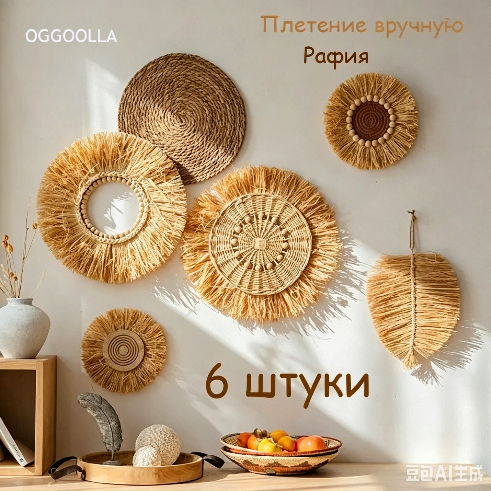 Настенные украшения из рафии ручной работы