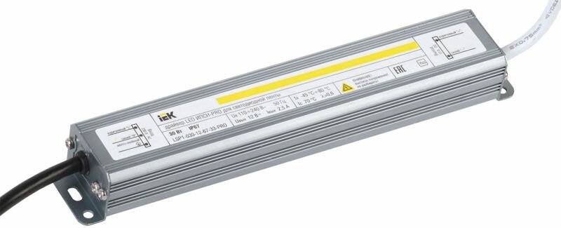 Драйвер LED ипсн-pro 5050 30Вт 12В блок-шнуры IP67 IEK LSP1-030-12-67-33-PRO