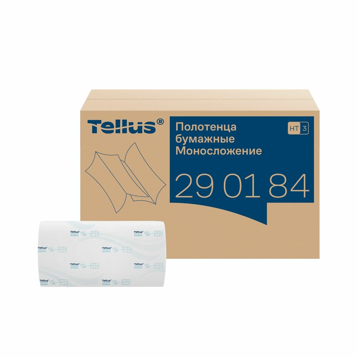 Полотенца бумажные Tellus (Tork) Singlefold, Advanced, система H3, 200 листов 23Х23 см, 2 сл, белые, 10 пачек (арт: 290184)