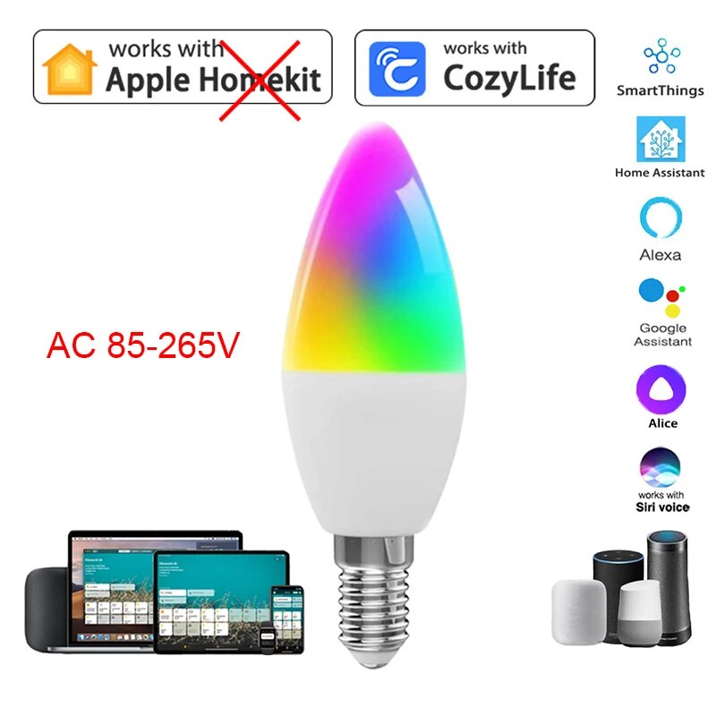 DOITING Wi-Fi Светодиодная лампа-свеча для умного дома Cozylife WIFI, E12 Base