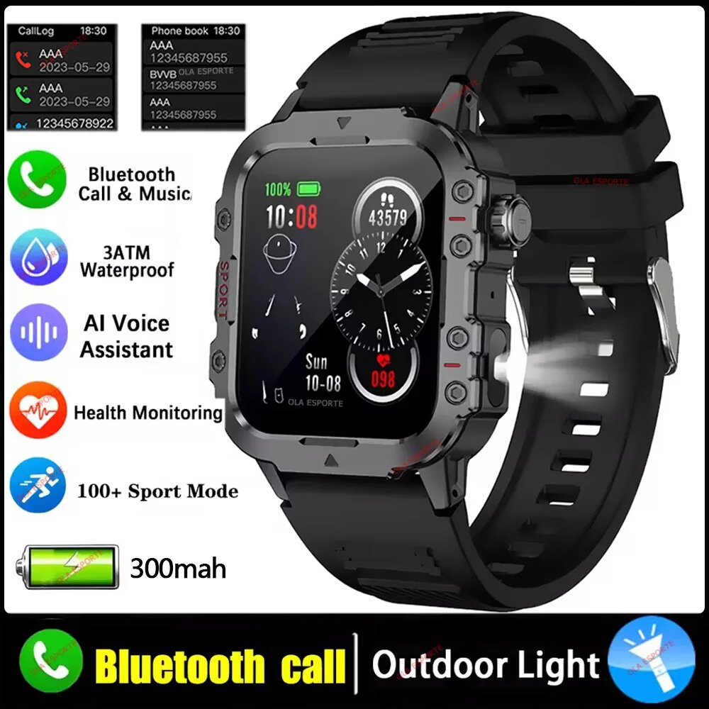 Rugged Military Smart Watch 2026 Men's Black 1.44