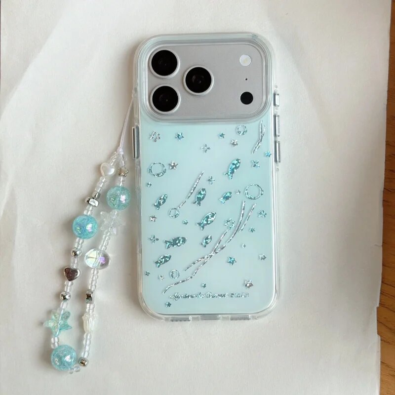 Чехол Blue Fish IMD для iPhone 17, 16, 15, 14, 13, Pro, Pro Max с цепочкой, противоударный